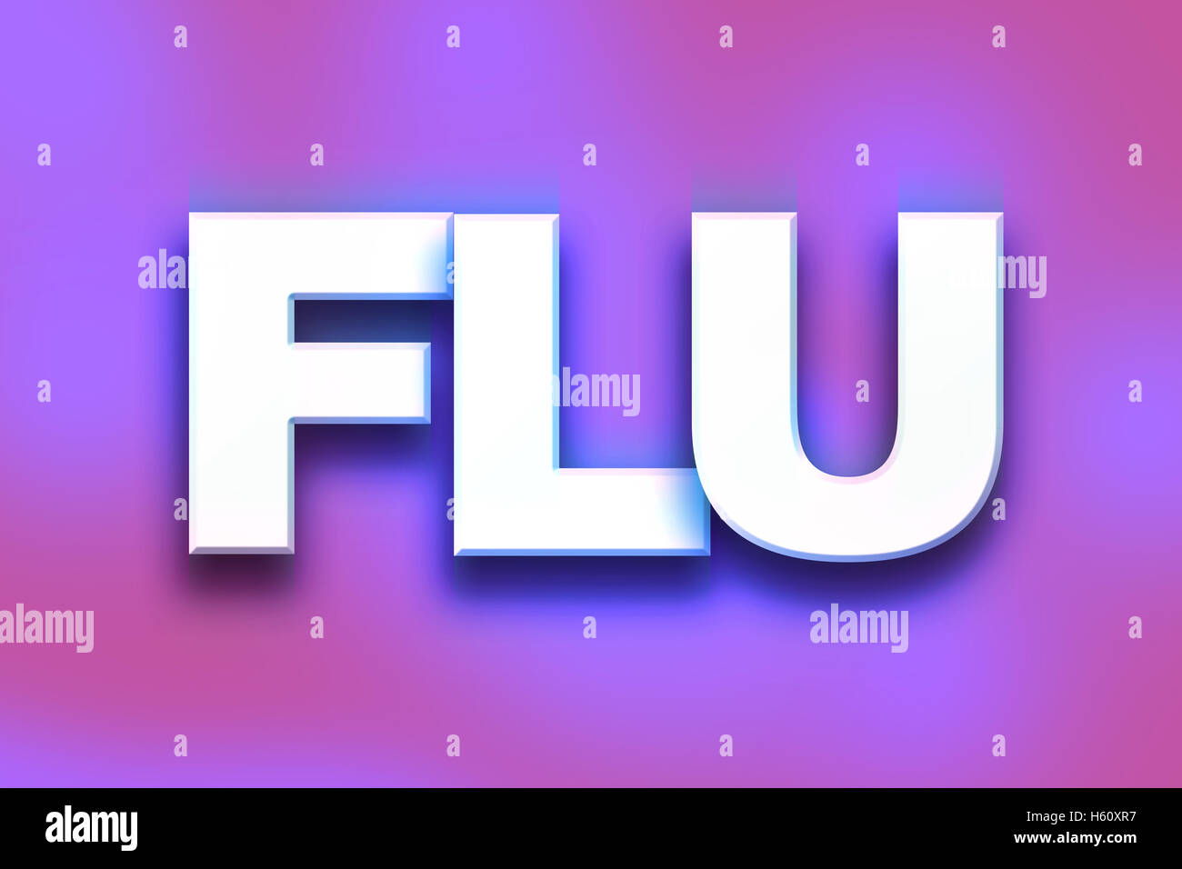 The word "Flu" written in white 3D letters on a colorful background ...