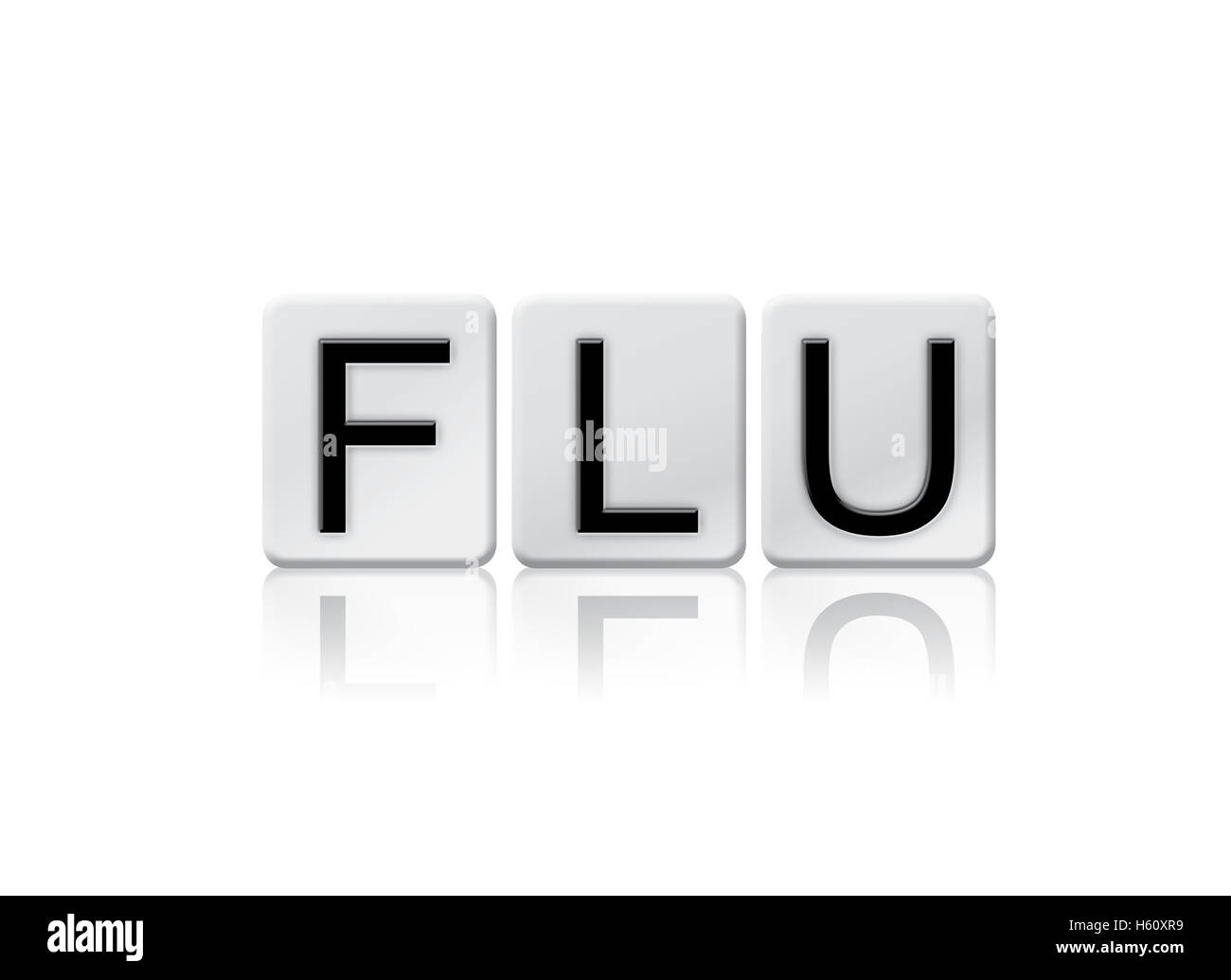 The word "Flu" written in tile letters isolated on a white background ...