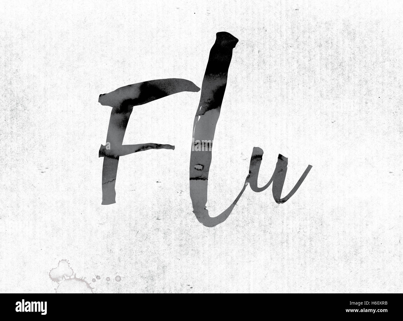 The word "Flu" concept and theme painted in watercolor ink on a white ...