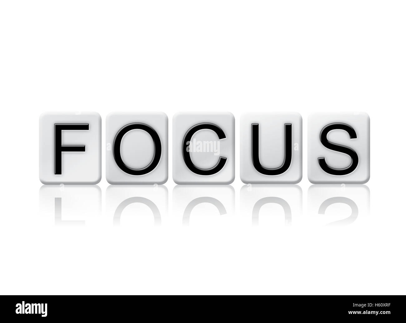 The word "Focus" written in tile letters isolated on a white background ...