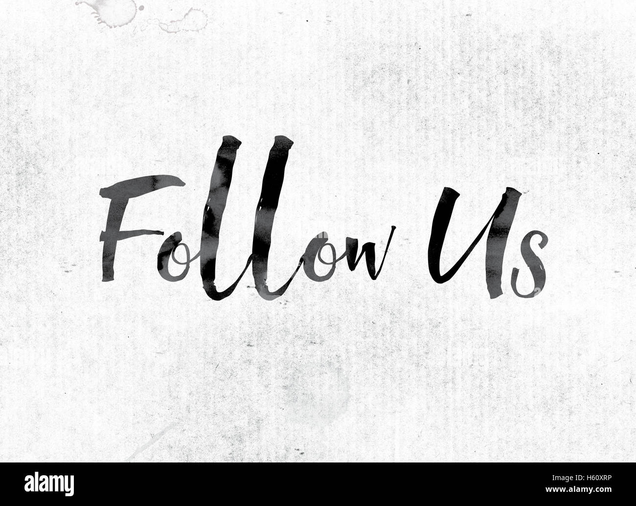 The word "Follow Us" concept and theme painted in watercolor ink on a ...