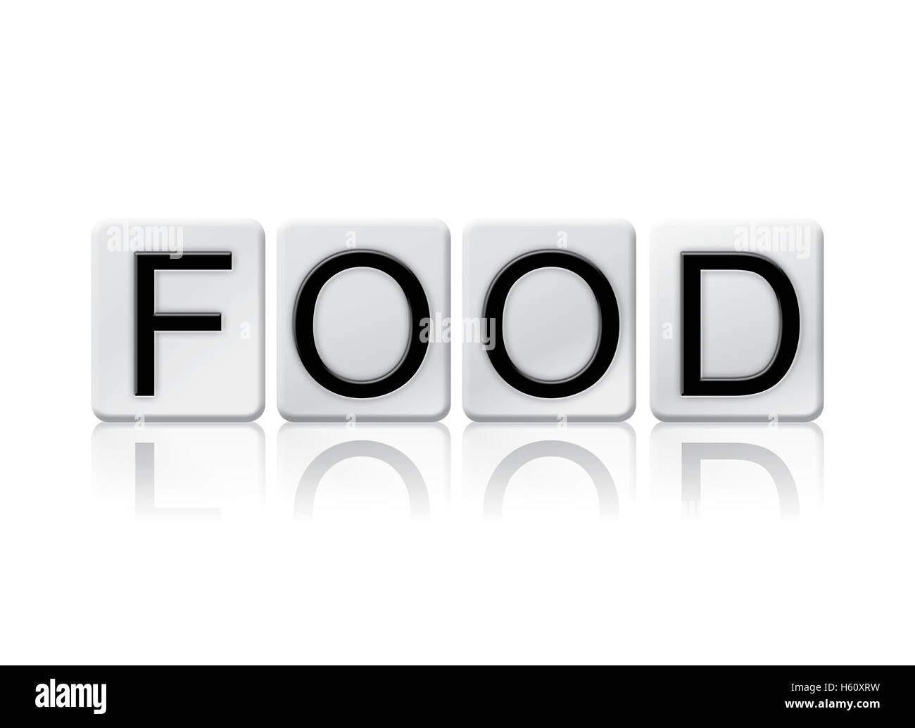 The word "Food" written in tile letters isolated on a white background ...