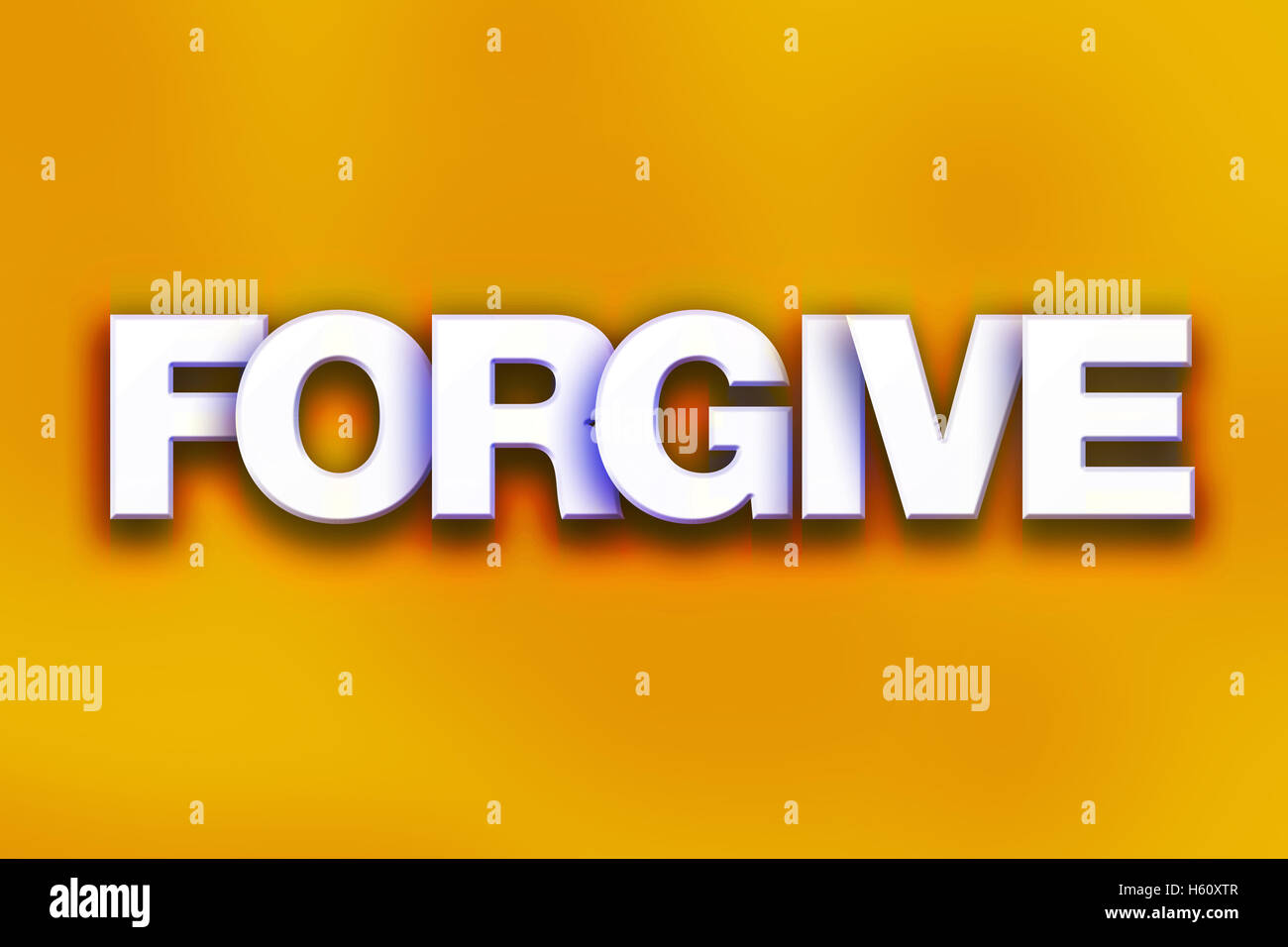 The word "Forgive" written in white 3D letters on a colorful background ...
