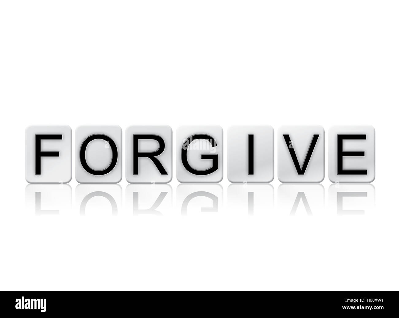 The word "Forgive" written in tile letters isolated on a white ...