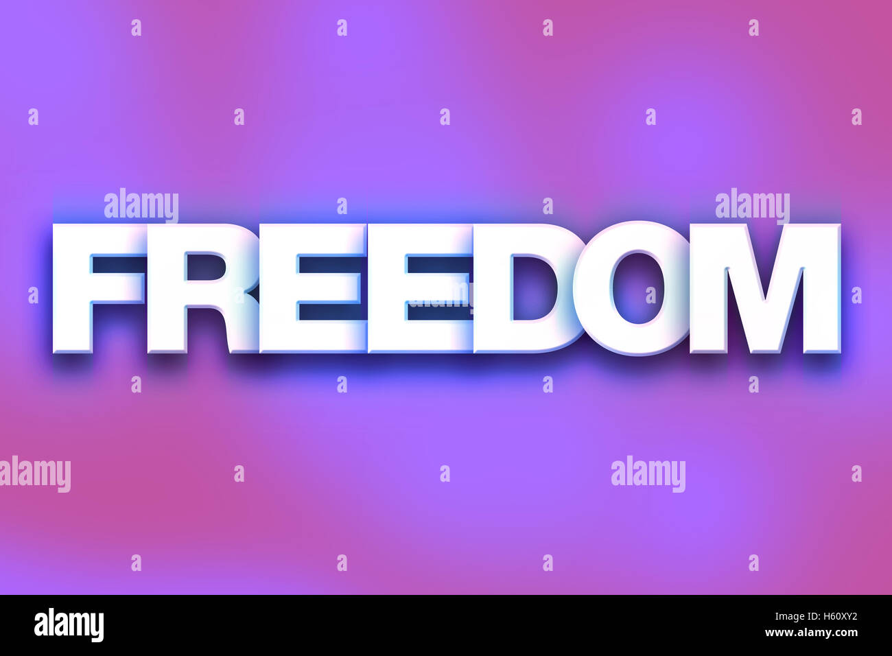 The word "Freedom" written in white 3D letters on a colorful background ...