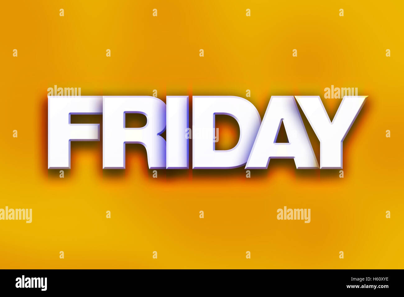 The word "Friday" written in white 3D letters on a colorful background ...