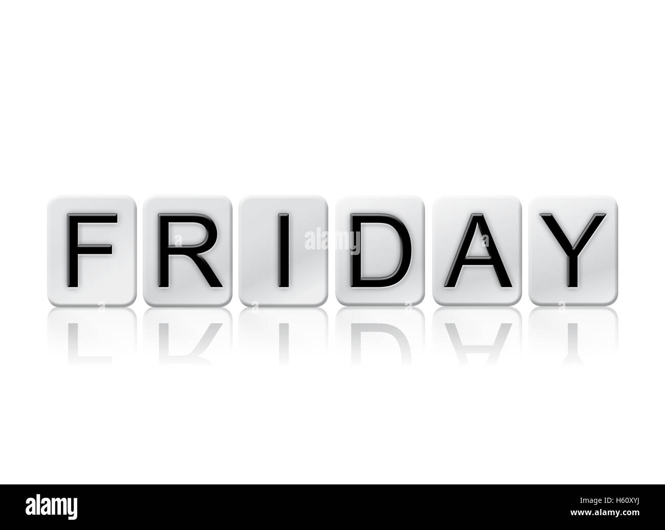 The word "Friday" written in tile letters isolated on a white ...
