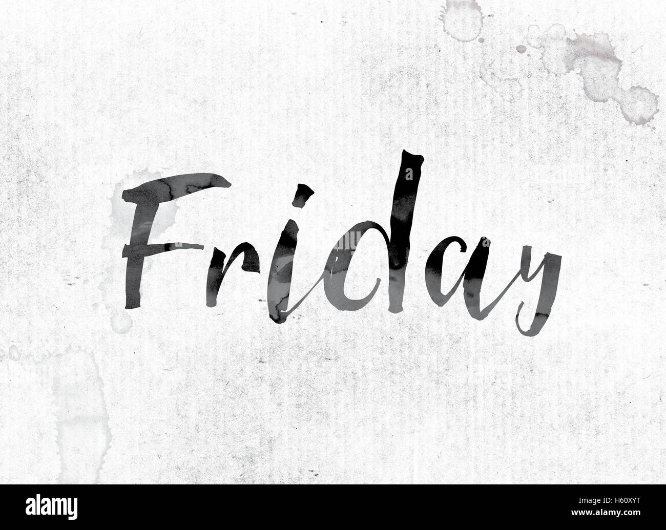 The word "Friday" concept and theme painted in watercolor ink on a ...
