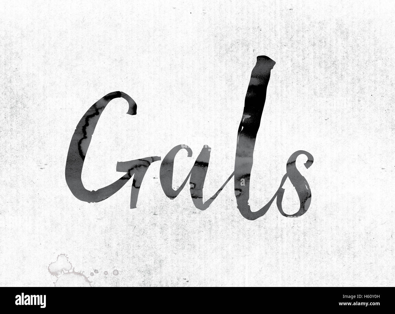 The word "Gals" concept and theme painted in watercolor ink on a white ...