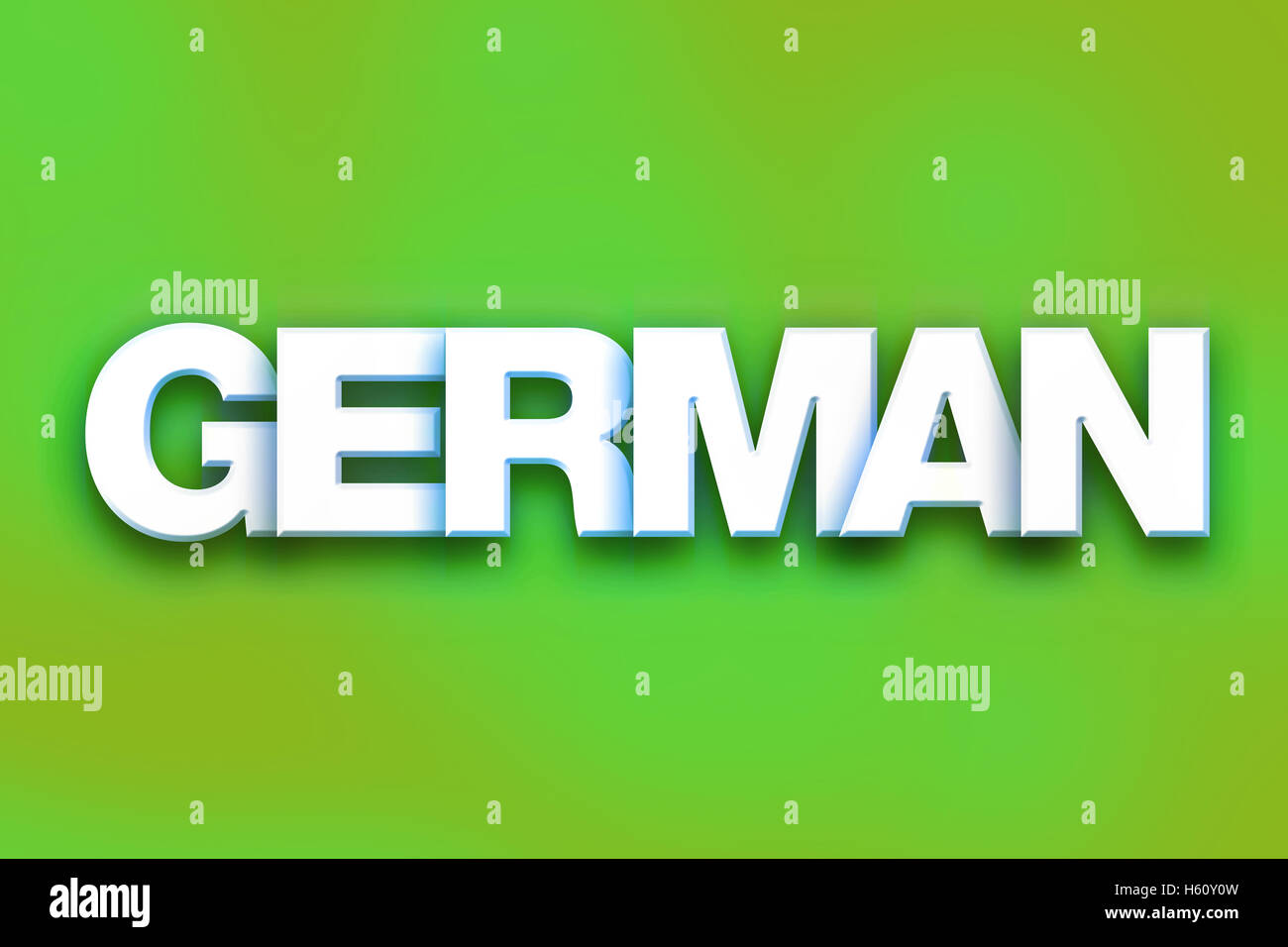 The word "German" written in white 3D letters on a colorful background ...