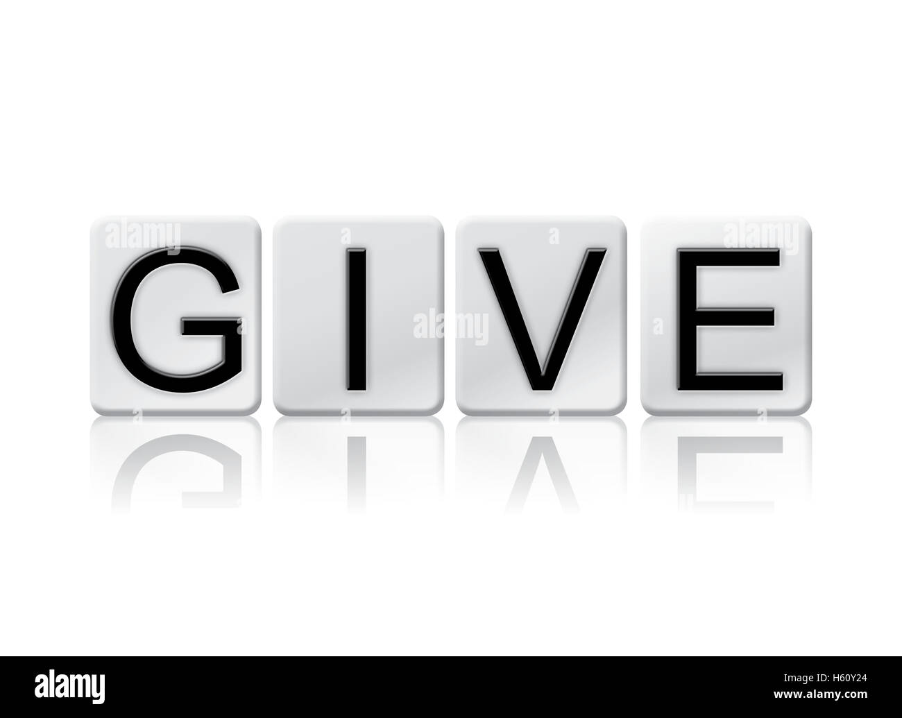 The word "Give" written in tile letters isolated on a white background ...