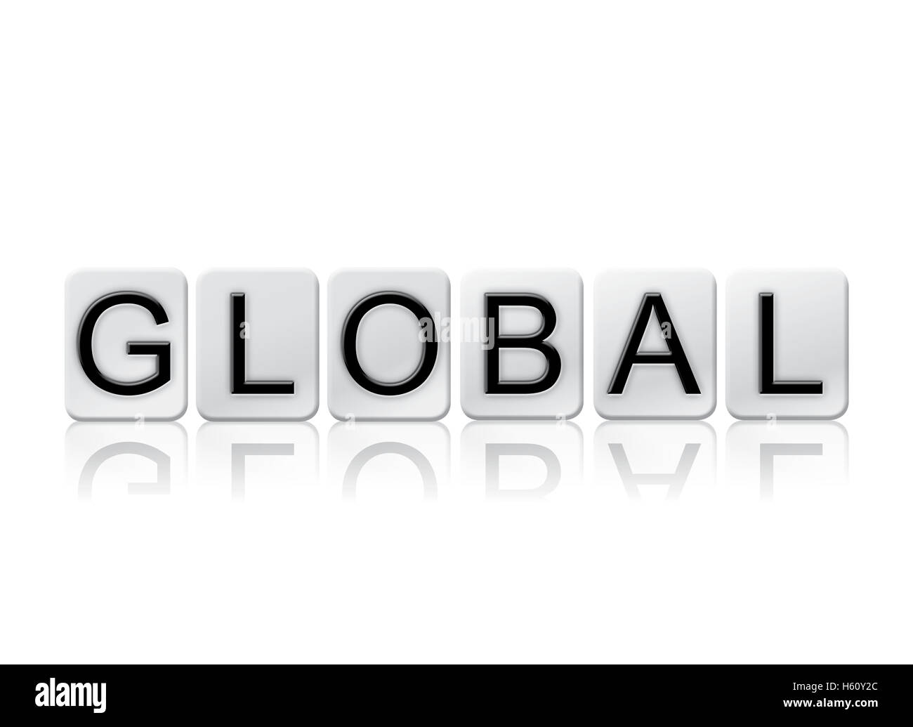 The word "Global" written in tile letters isolated on a white ...