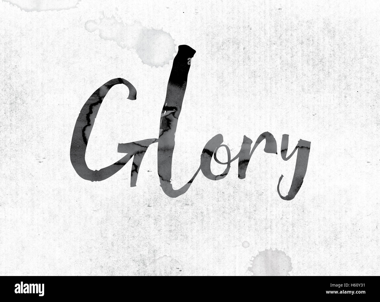 The word "Glory" concept and theme painted in watercolor ink on a white ...