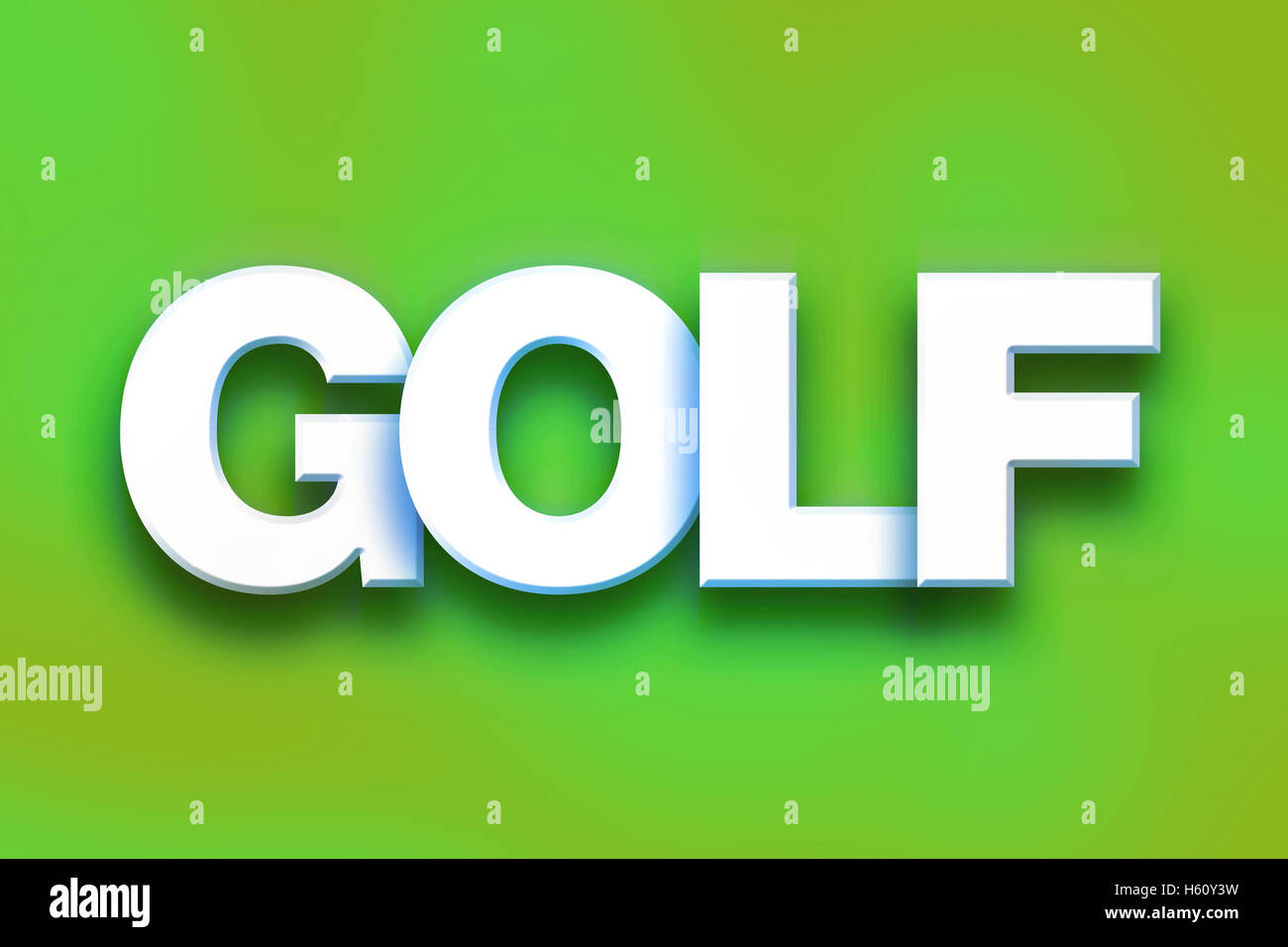 The word "Golf" written in white 3D letters on a colorful background ...