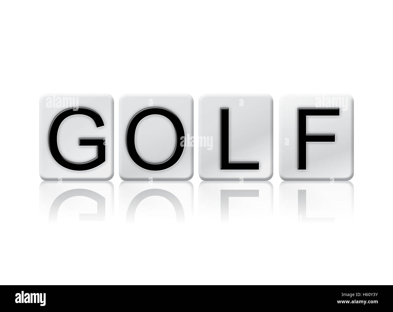The word "Golf" written in tile letters isolated on a white background ...