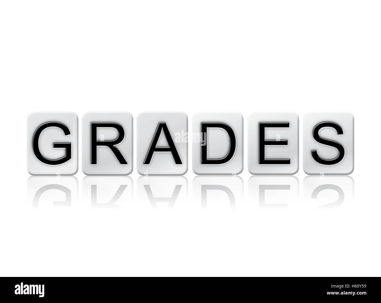 The word "Grades" written in tile letters isolated on a white ...