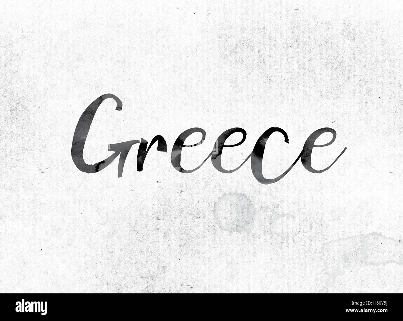 The word "Greece" concept and theme painted in watercolor ink on a ...