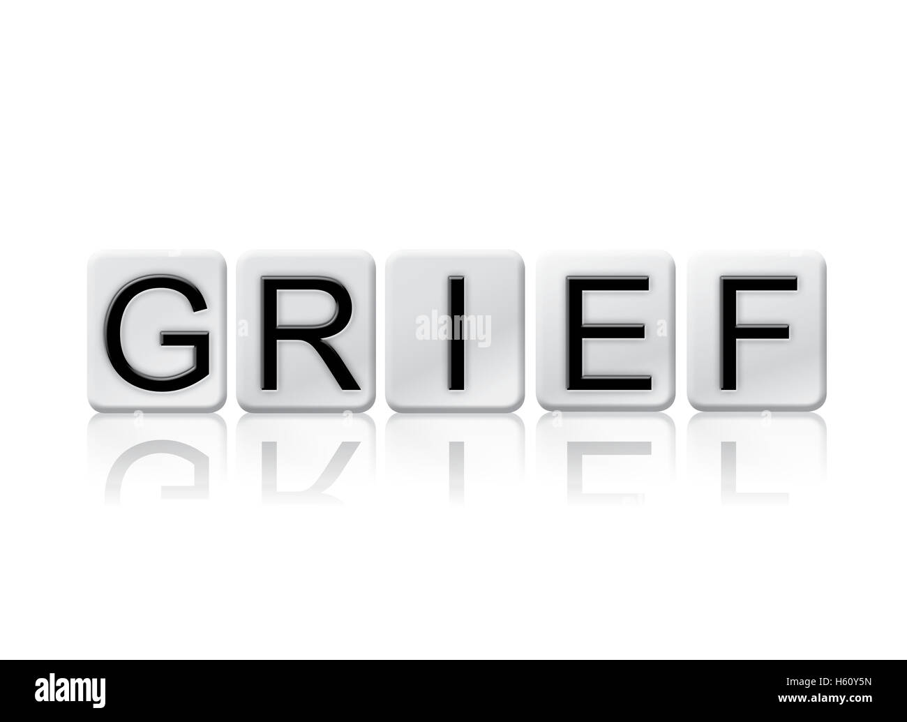 The word "Grief" written in tile letters isolated on a white background ...