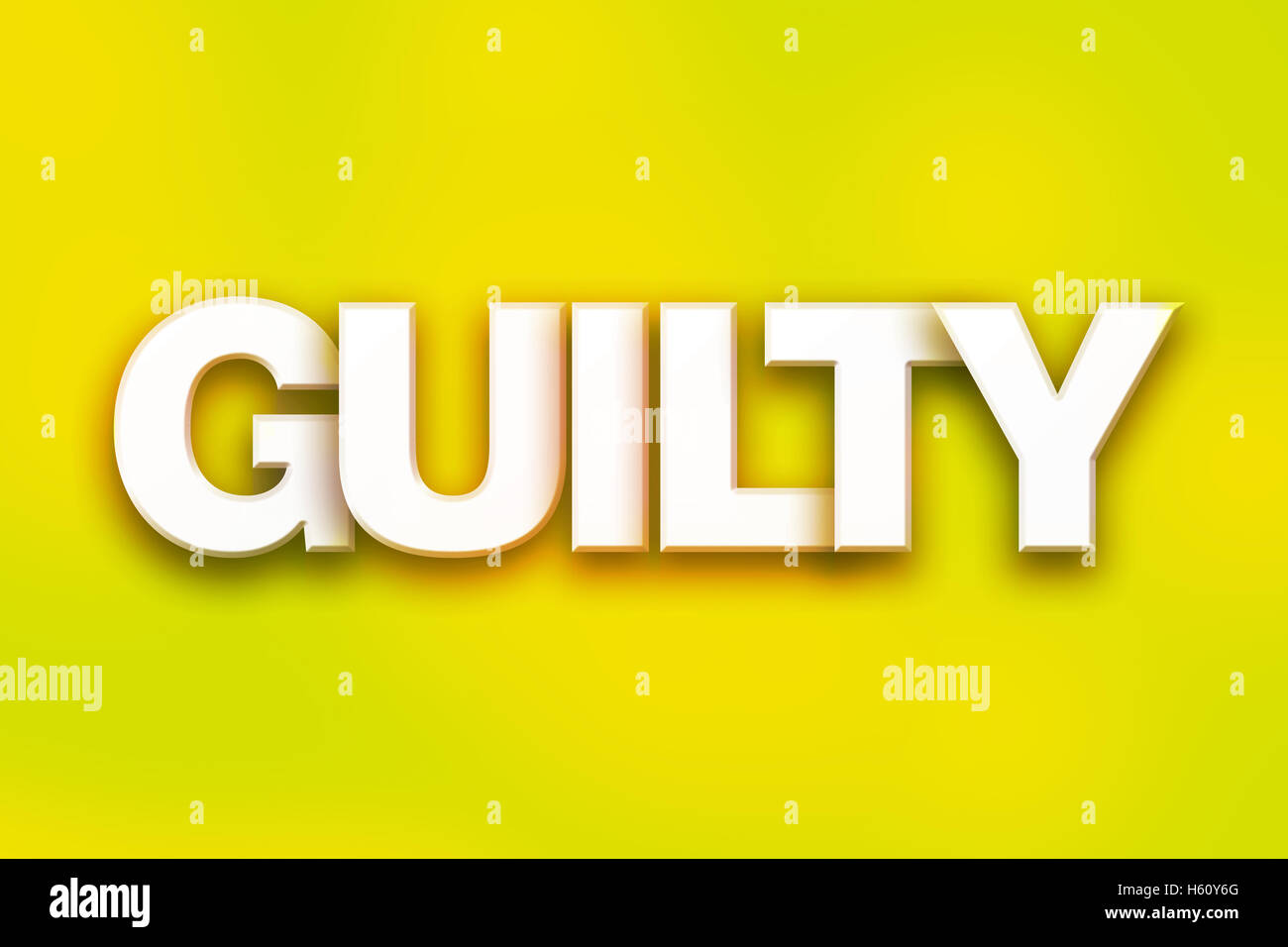 The word "Guilty" written in white 3D letters on a colorful background ...