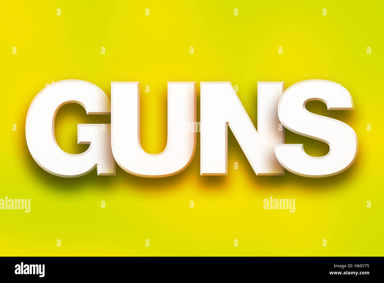The word "Guns" written in white 3D letters on a colorful background ...