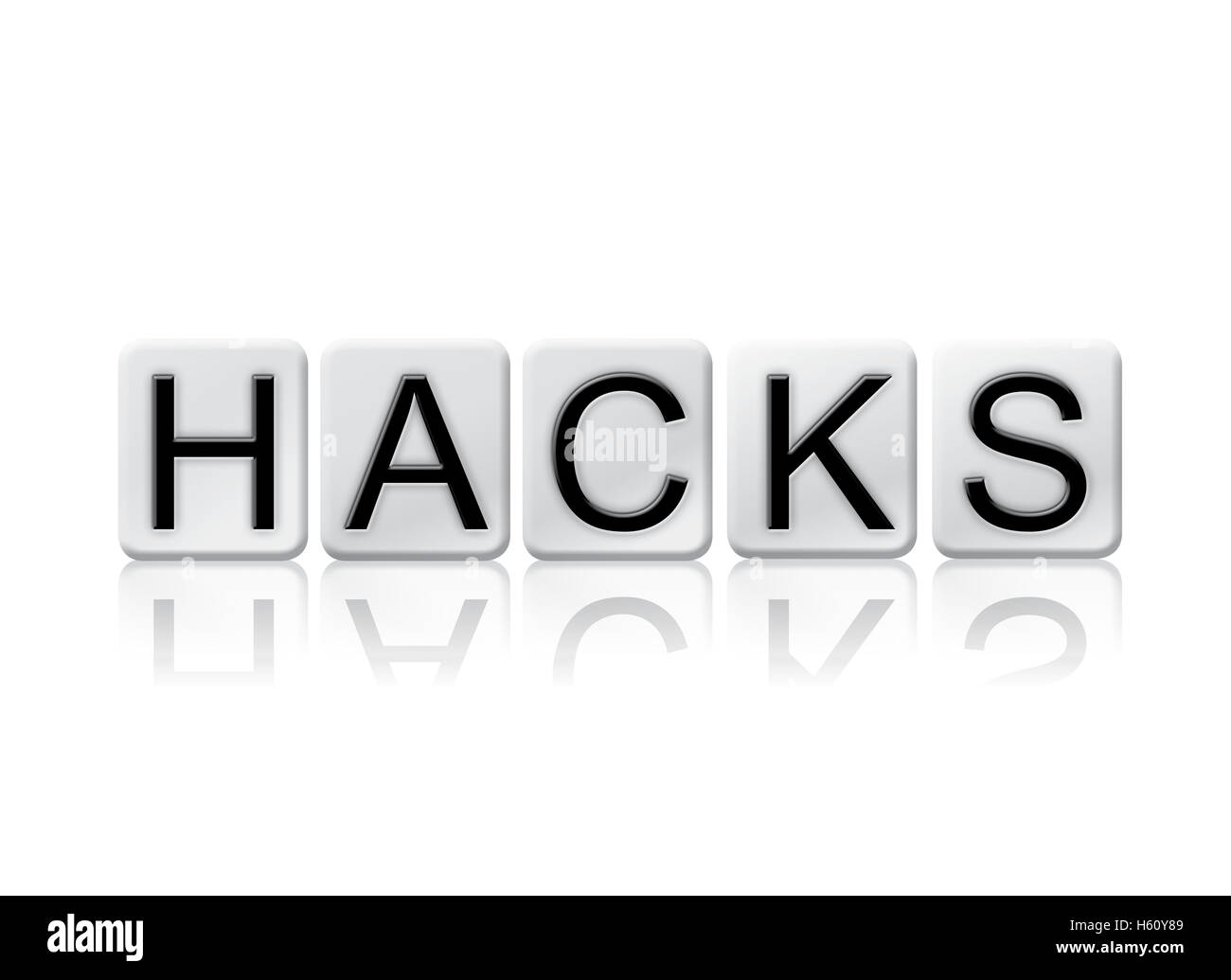 The word "Hacks" written in tile letters isolated on a white background ...