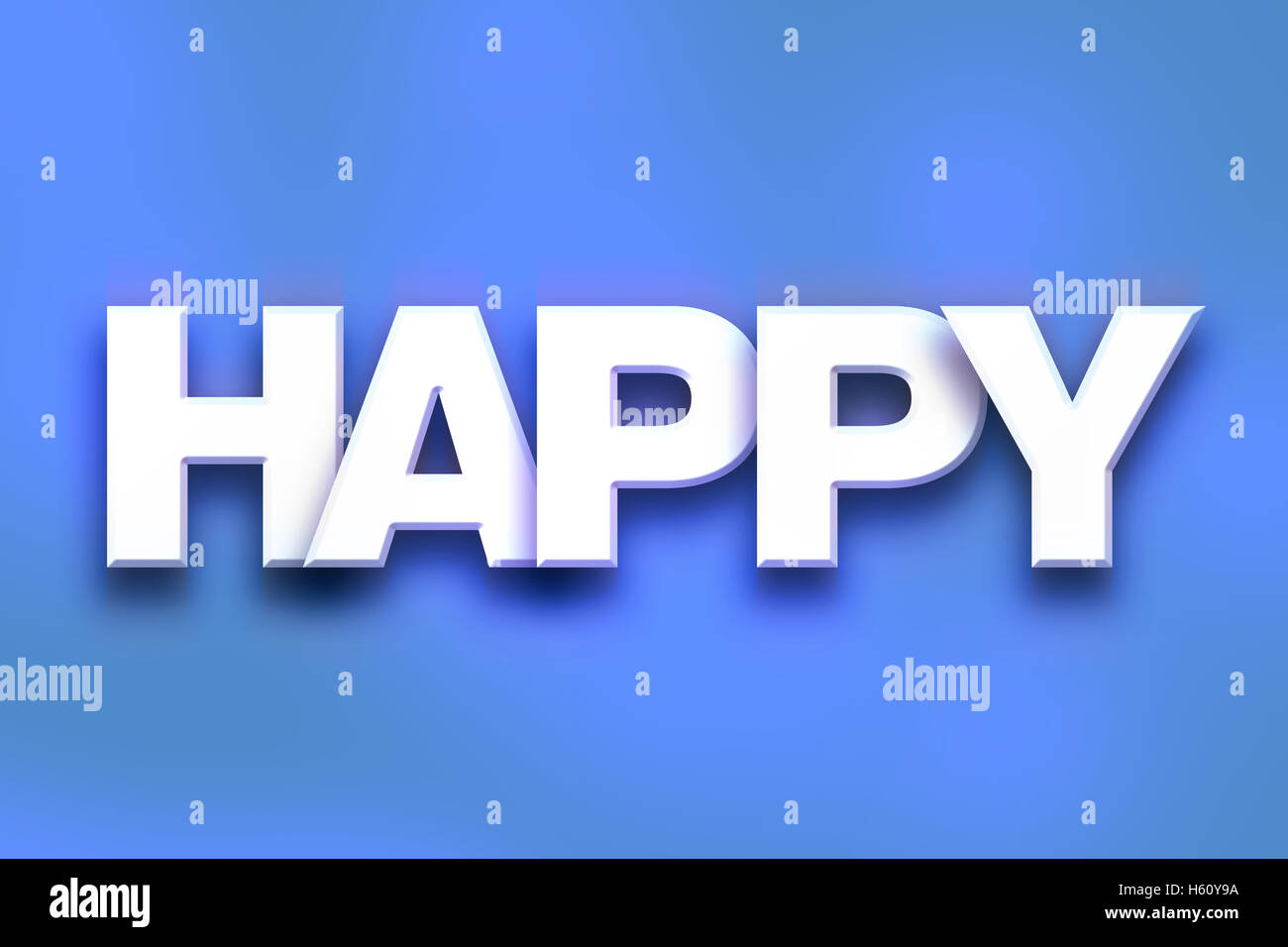 The word "Happy" written in white 3D letters on a colorful background ...