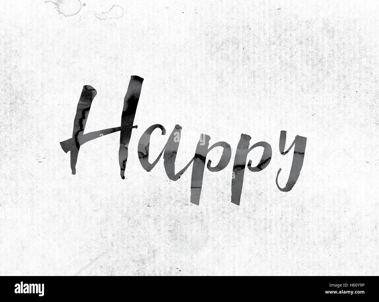 The word "Happy" concept and theme painted in watercolor ink on a white ...