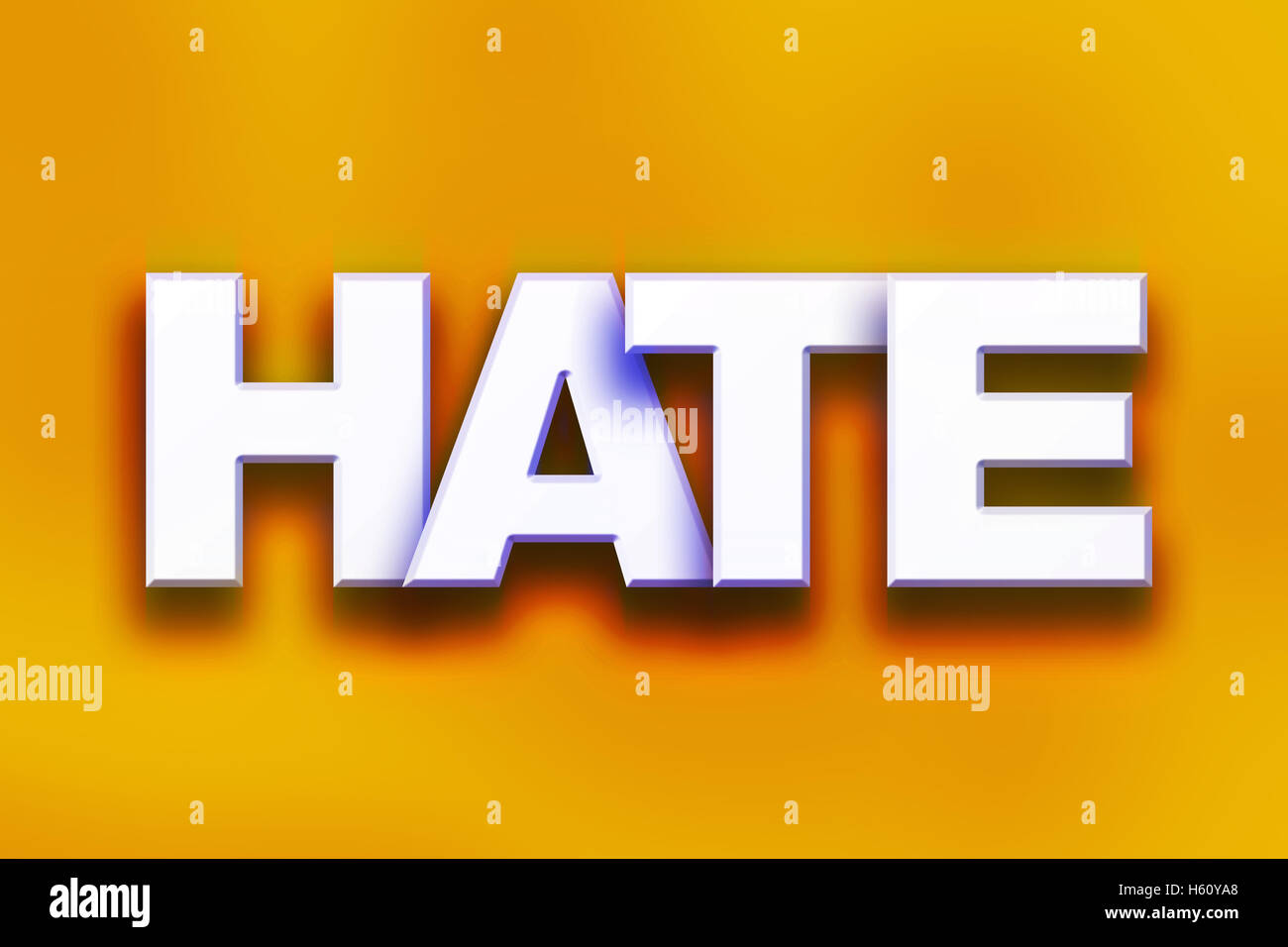 The word "Hate" written in white 3D letters on a colorful background ...