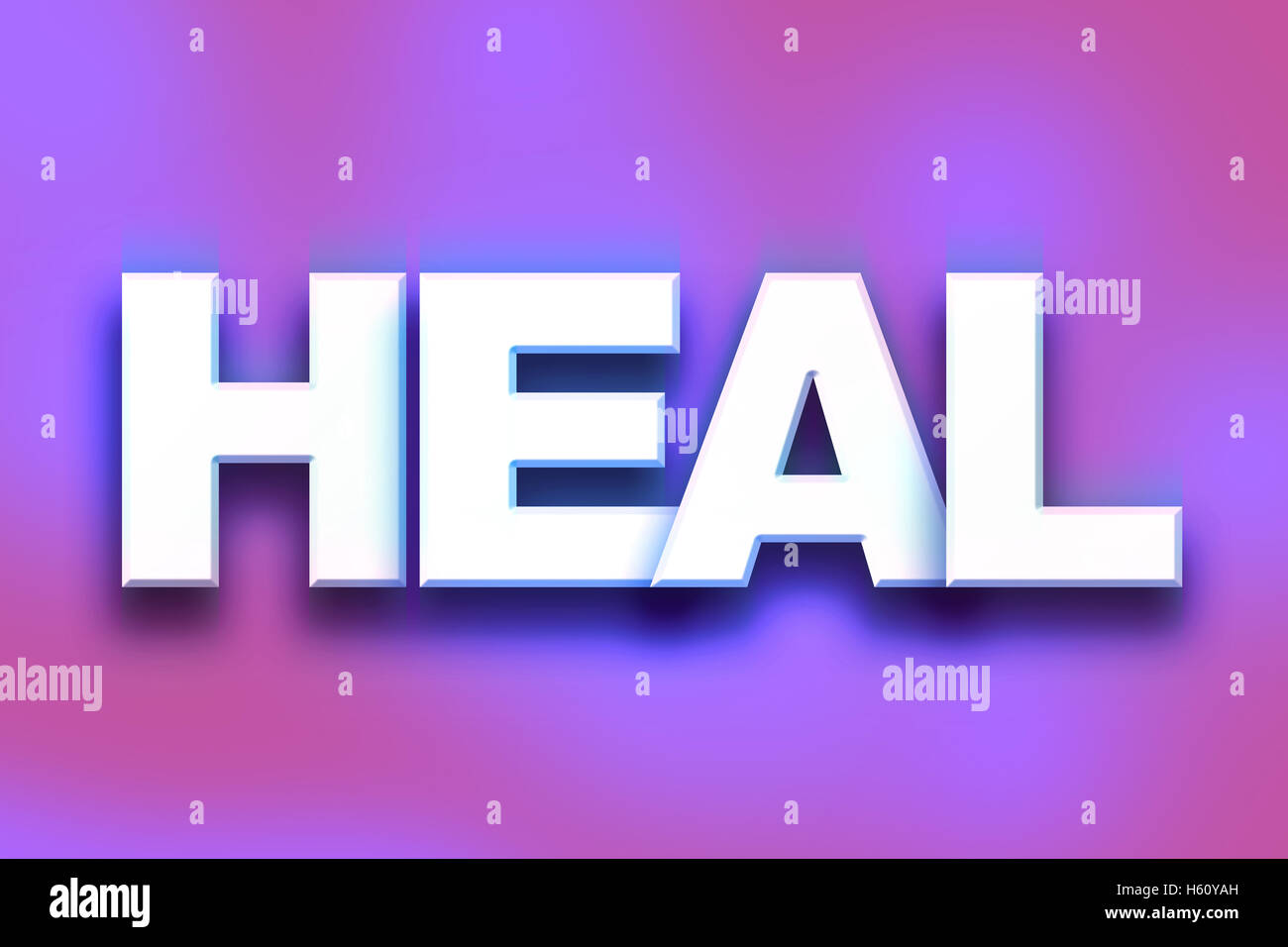 The word "Heal" written in white 3D letters on a colorful background ...