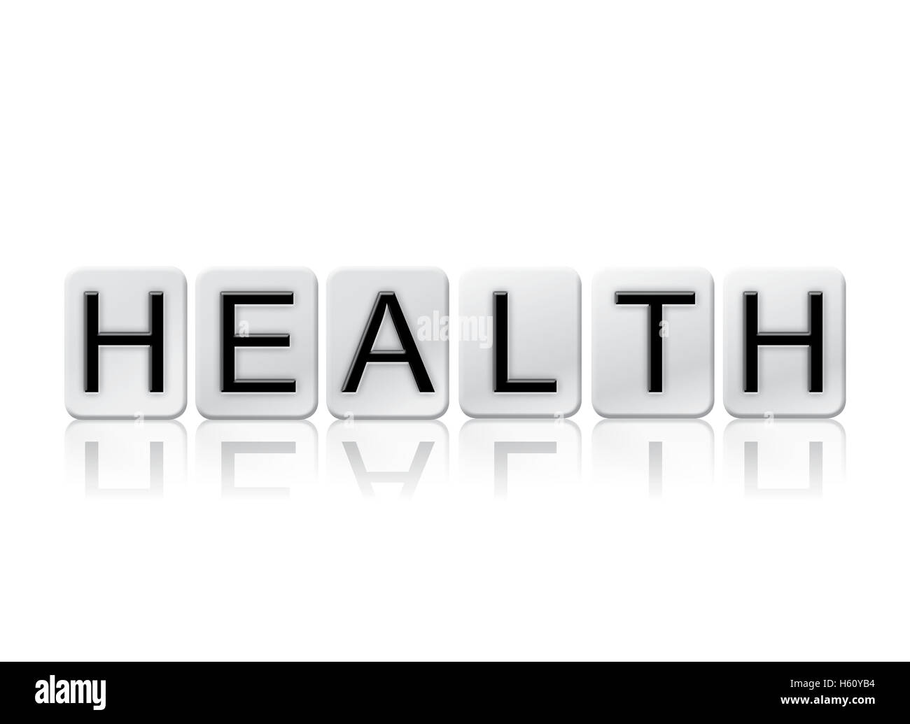 The word "Health" written in tile letters isolated on a white ...