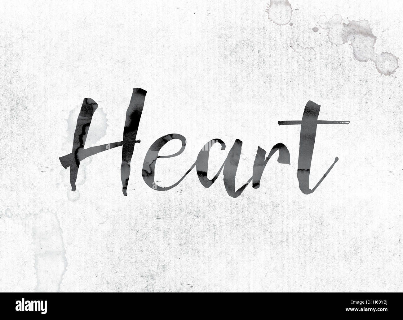The word "Heart" concept and theme painted in watercolor ink on a white ...