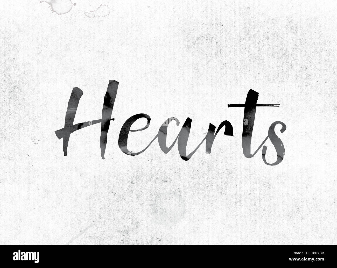The word "Hearts" concept and theme painted in watercolor ink on a ...