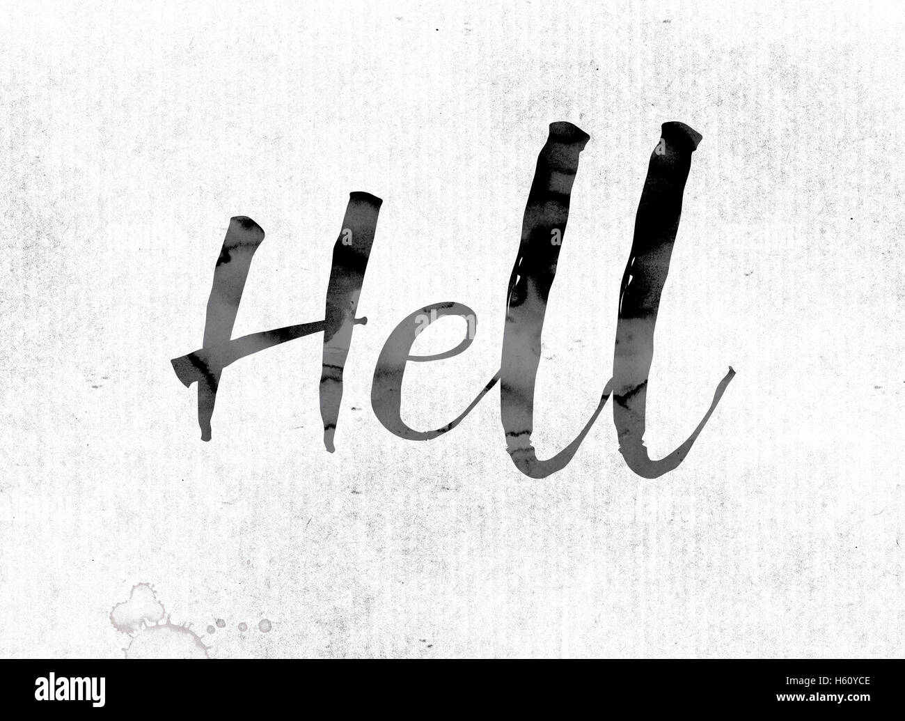 The word "Hell" concept and theme painted in watercolor ink on a white ...