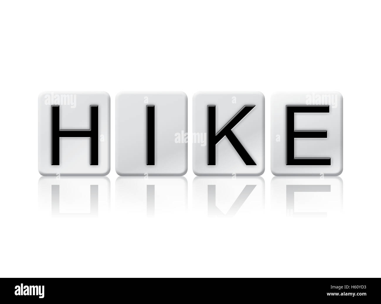 The word "Hike" written in tile letters isolated on a white background ...