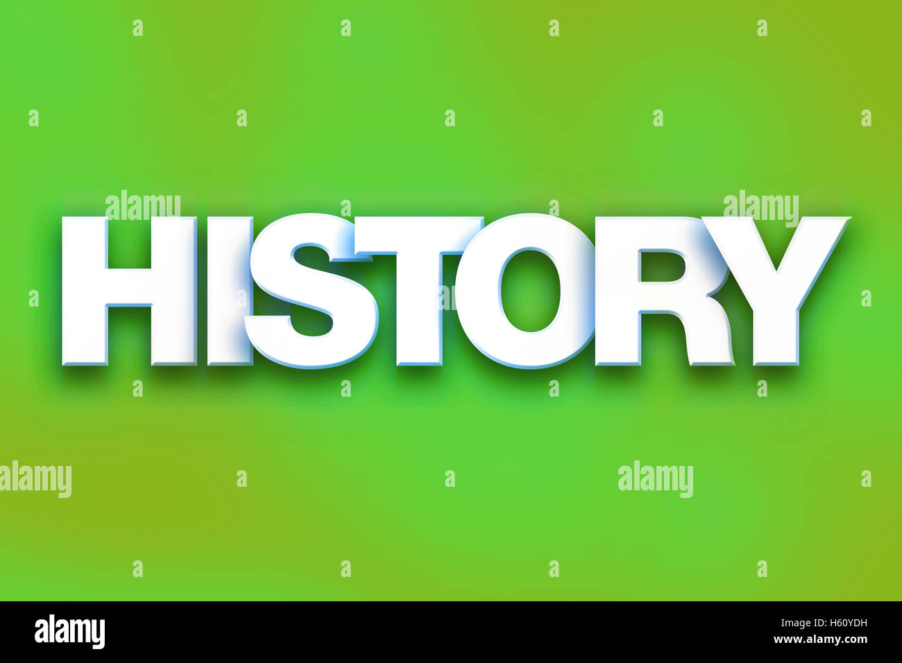 The word "History" written in white 3D letters on a colorful background ...