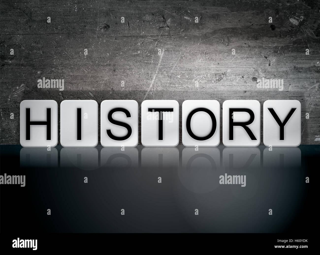 The word "History" written in white tiles against a dark vintage grunge ...
