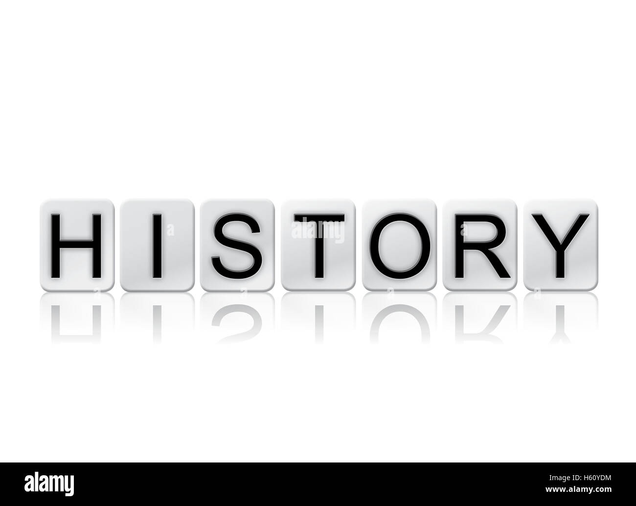 The word "History" written in tile letters isolated on a white ...