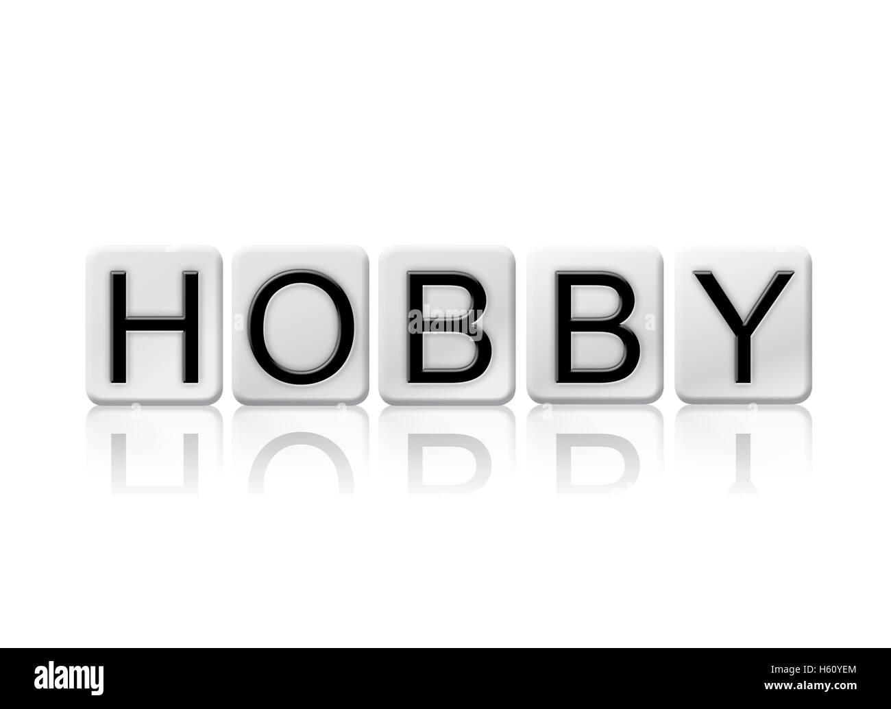 The word "Hobby" written in tile letters isolated on a white background ...