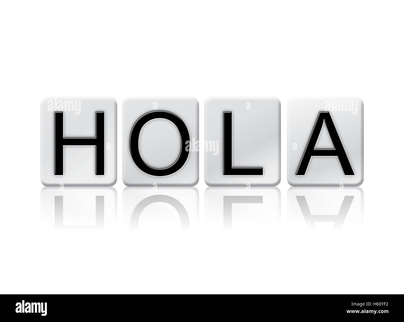 The word "Hola" written in tile letters isolated on a white background ...