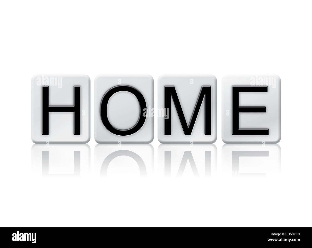 The word "Home" written in tile letters isolated on a white background ...