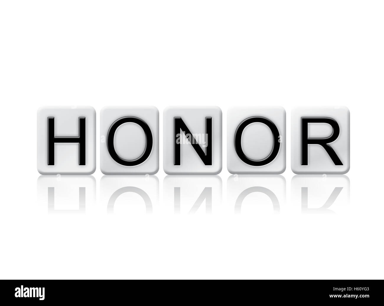 The word "Honor" written in tile letters isolated on a white background ...