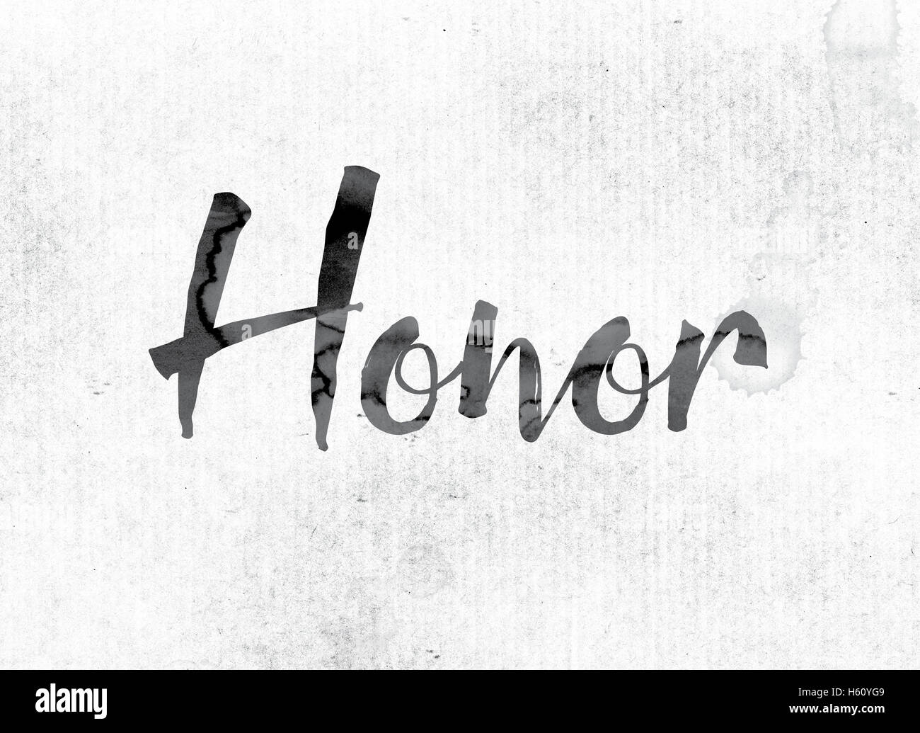 The word "Honor" concept and theme painted in watercolor ink on a white ...
