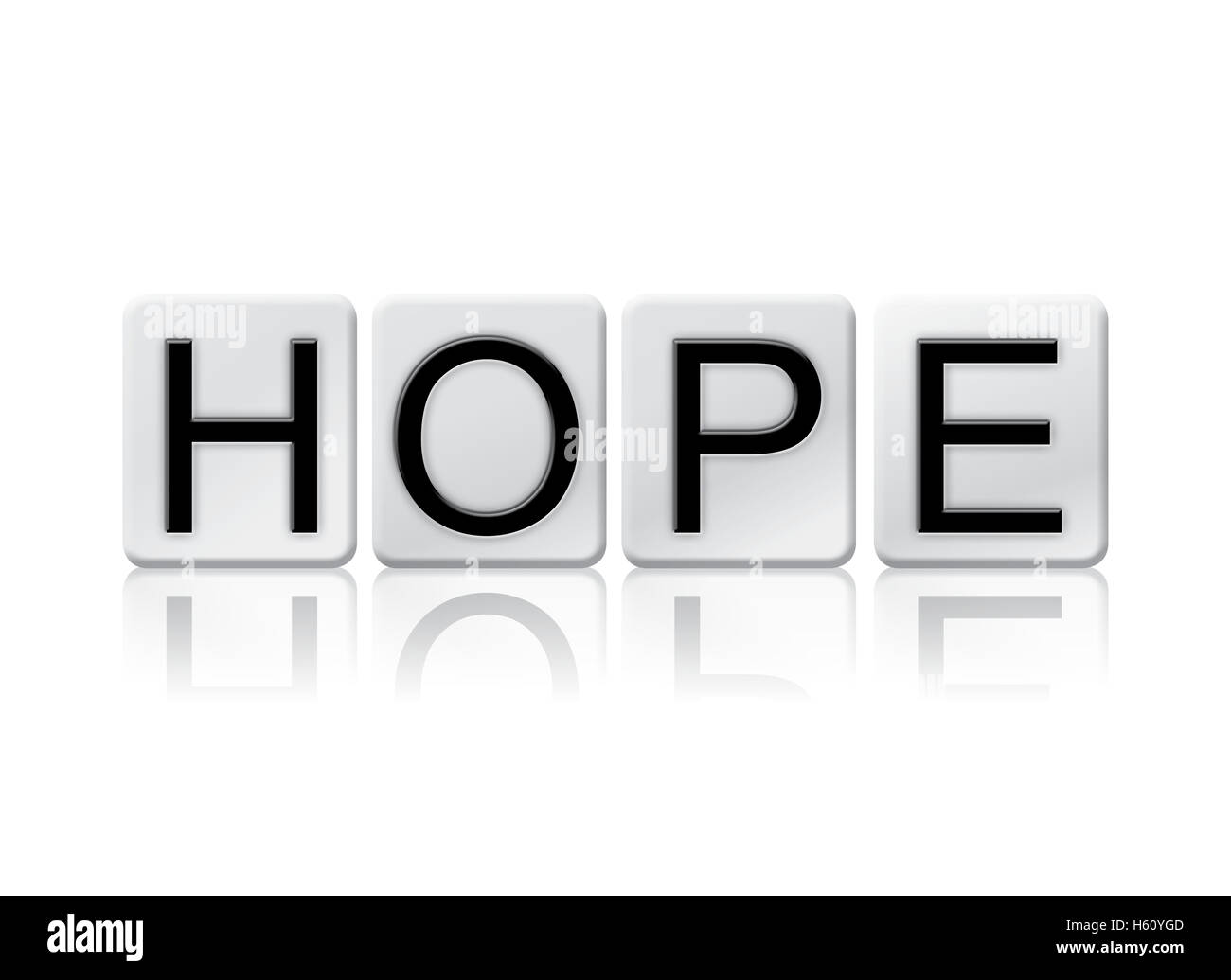 The word "Hope" written in tile letters isolated on a white background ...