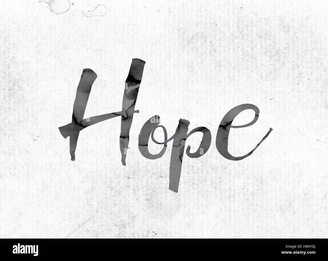 The word "Hope" concept and theme painted in watercolor ink on a white ...
