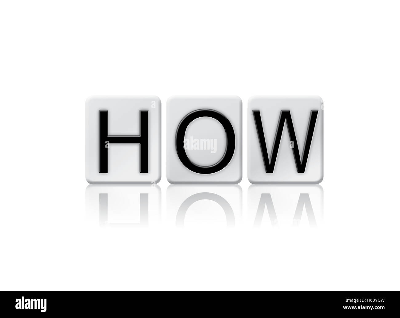 The word "How" written in tile letters isolated on a white background ...