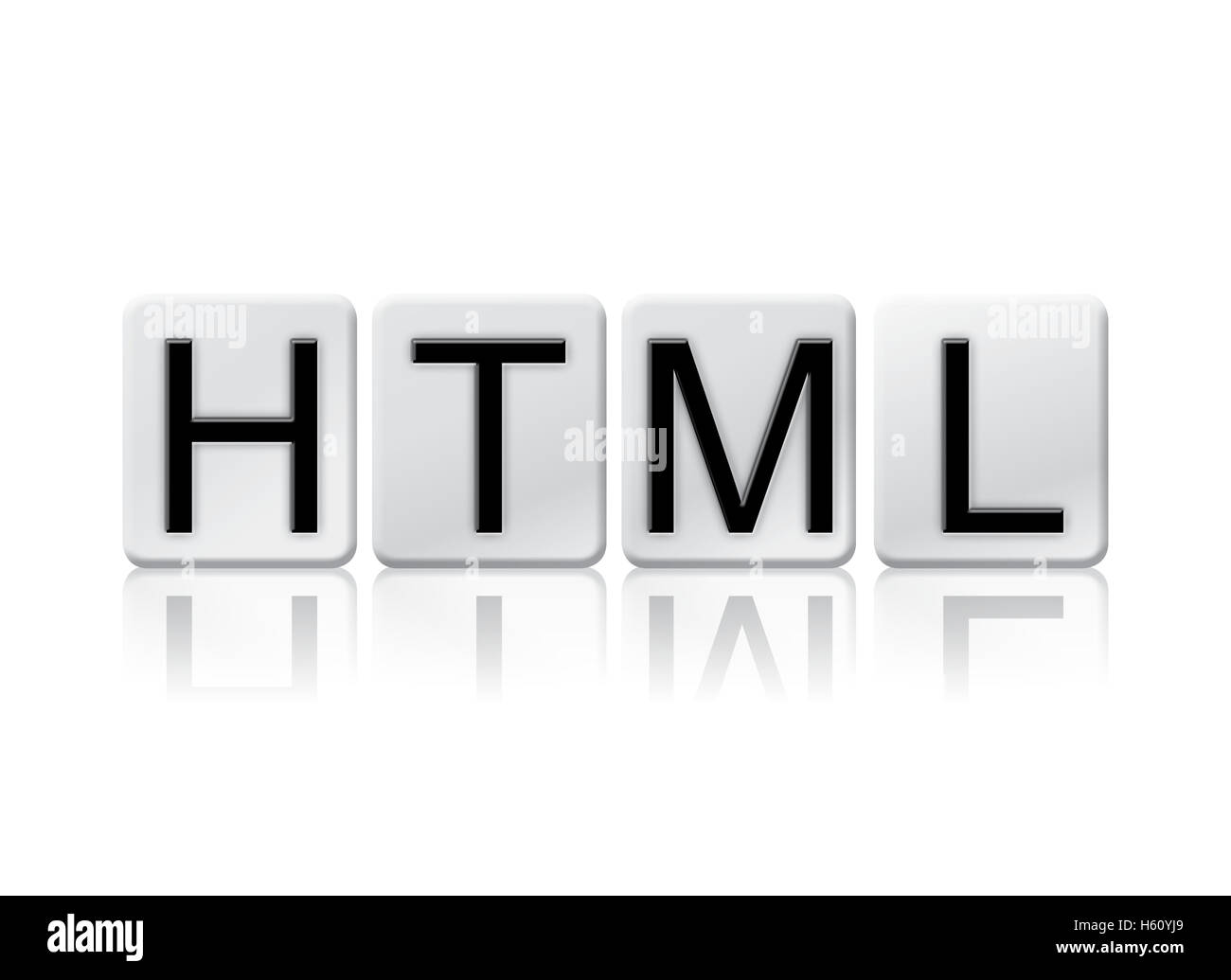 The word "HTML" written in tile letters isolated on a white background ...