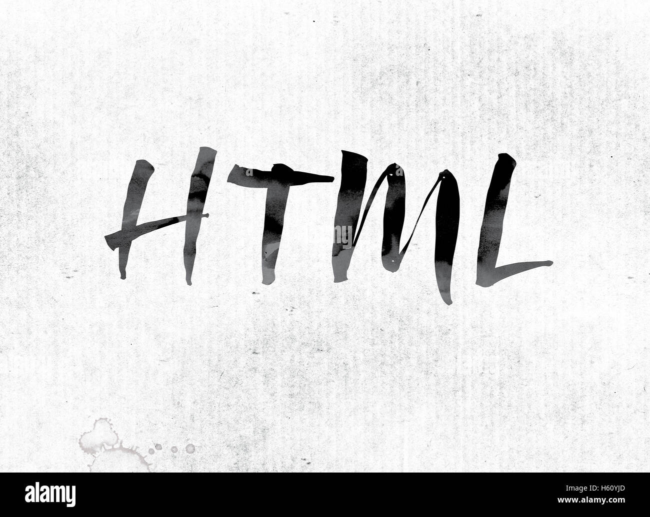The word "HTML" concept and theme painted in watercolor ink on a white ...