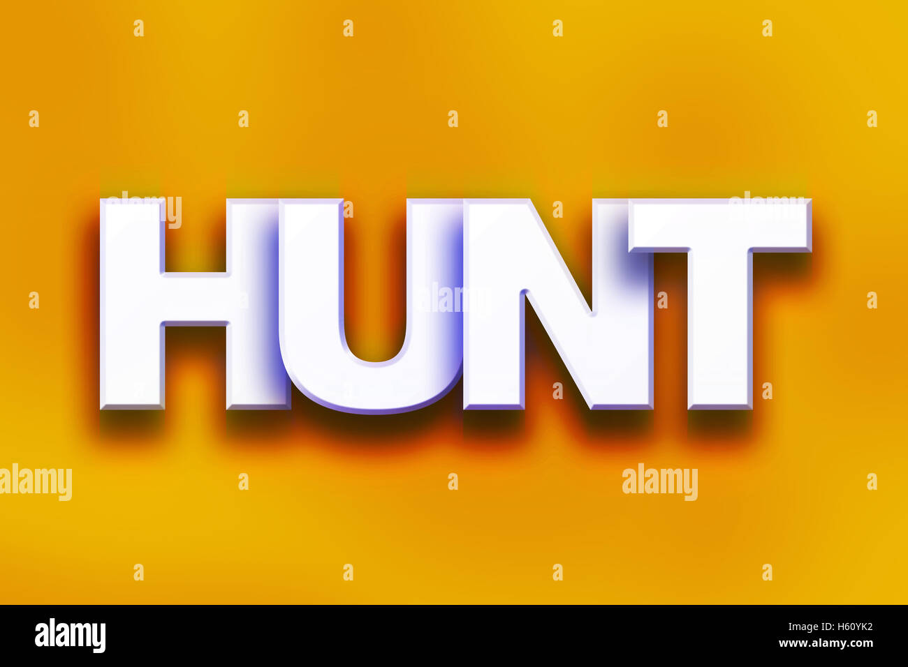 The word "Hunt" written in white 3D letters on a colorful background ...
