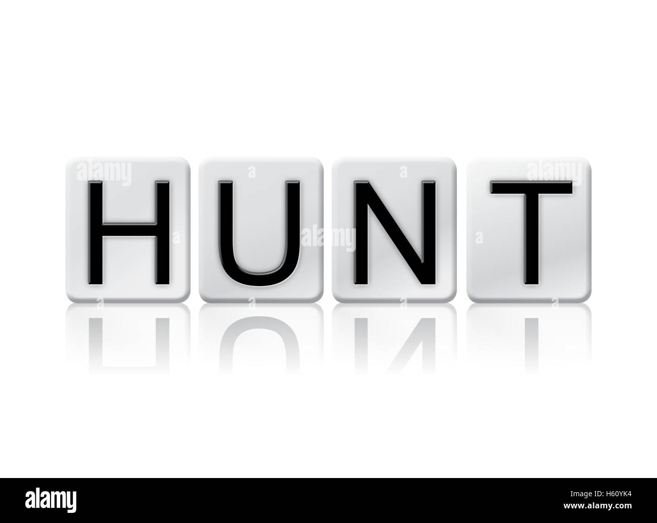The word "Hunt" written in tile letters isolated on a white background ...