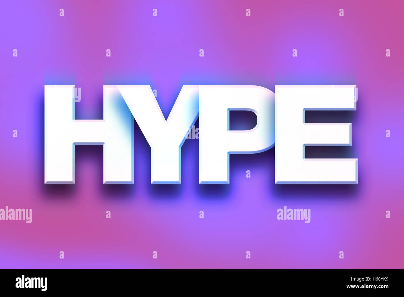 The word "Hype" written in white 3D letters on a colorful background ...